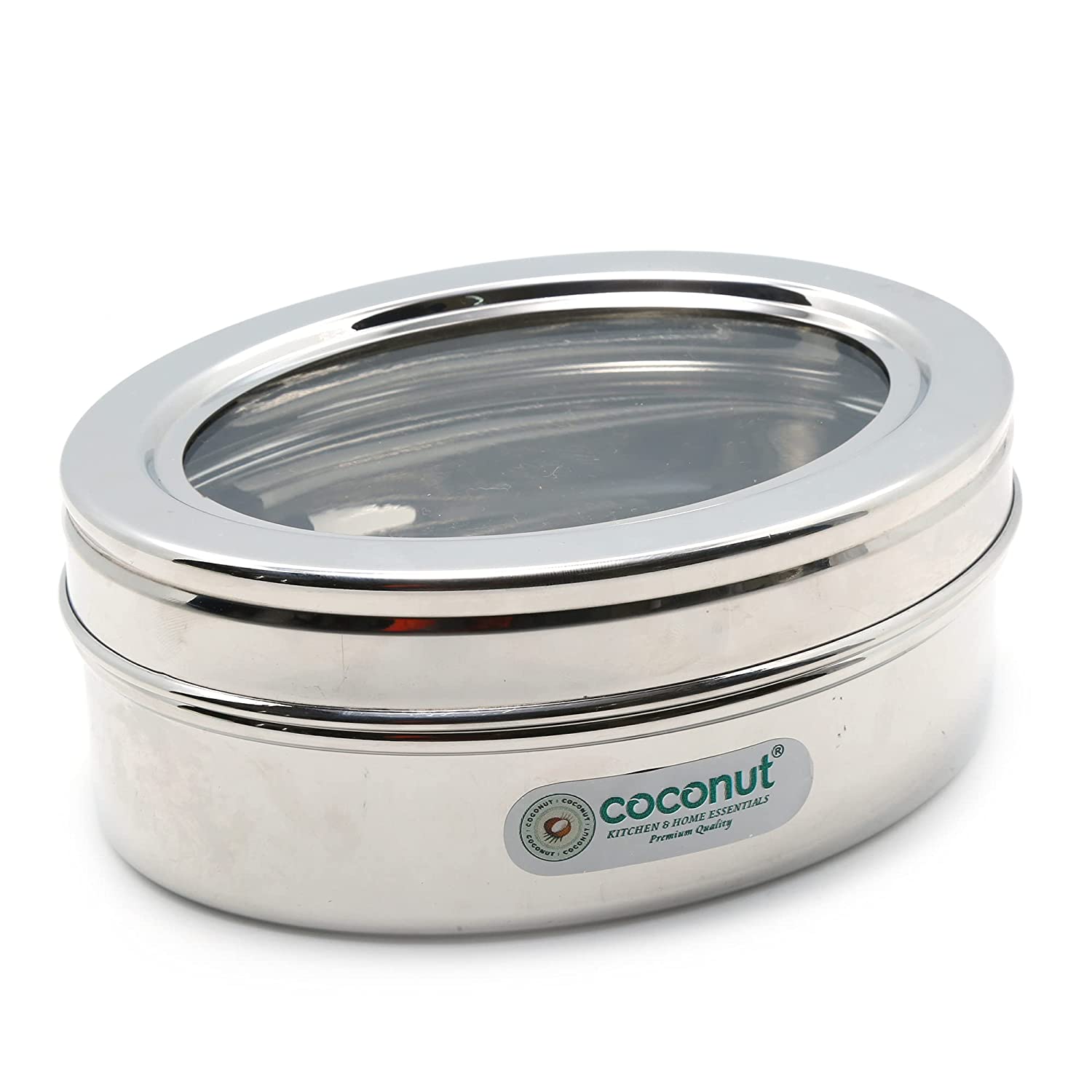 Coconut Stainless Steel Chintu C-thru Box - 1 Unit, Oval Box, Mirror F ...