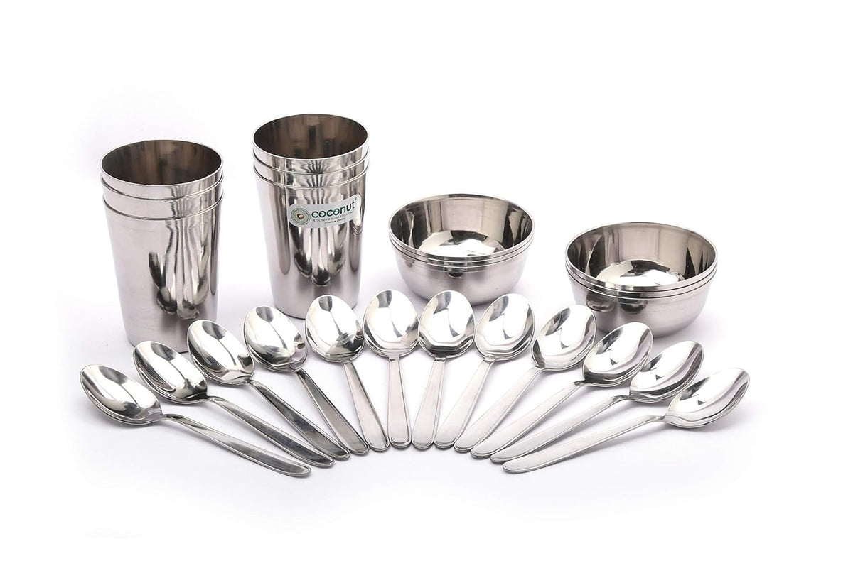 Coconut Stainless Steel (Heavy Guage) Mirror Finish Damro Dinner Set/D ...
