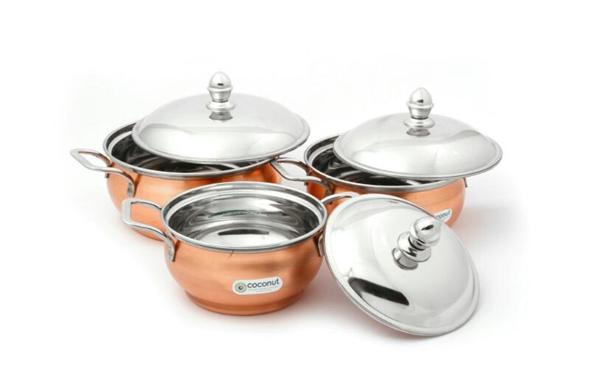 Coconut Minar Copper With SS Lid Handi - Food Grade, Mirror Finish, He ...