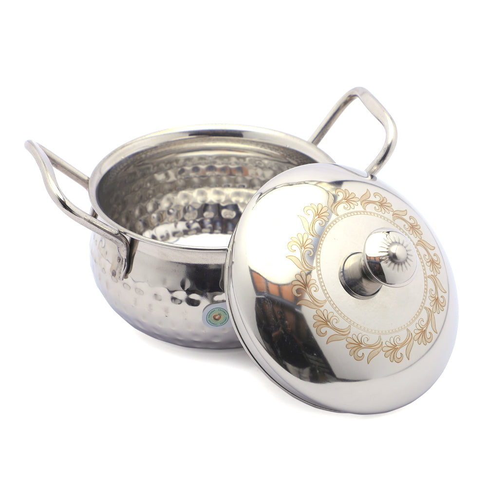 Coconut Stainless Steel Crystal Laser Engraved Design Handi For Cook n ...