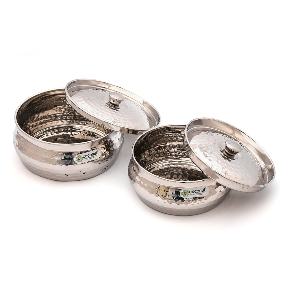 Coconut Lotus Stainless Steel Mirror Finish Hammered Dish/Handi For Co ...