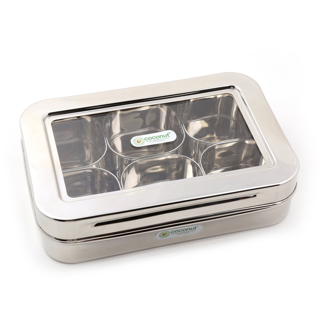 Coconut Stainless Steel Plater C-thru Masala Box - Dry fruit box / Spi ...