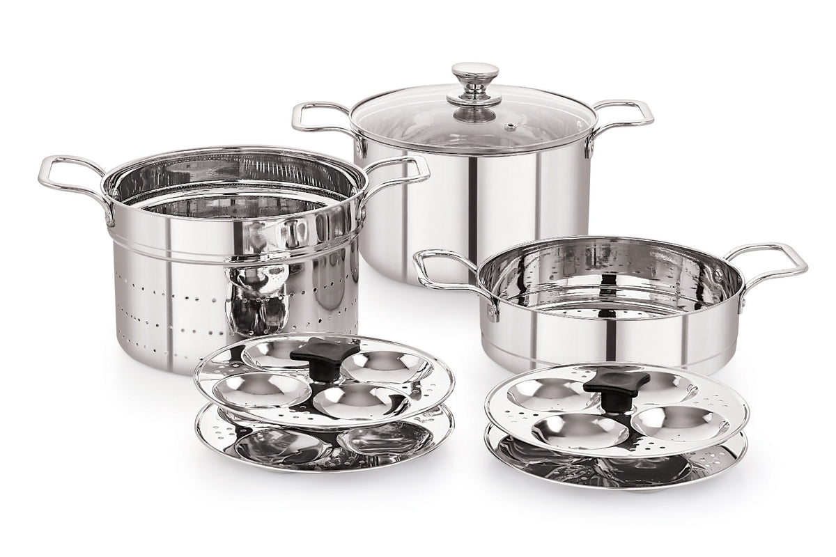 Coconut Stainless Steel Multi Steamer Pot with 3 Tier Compartments & G ...