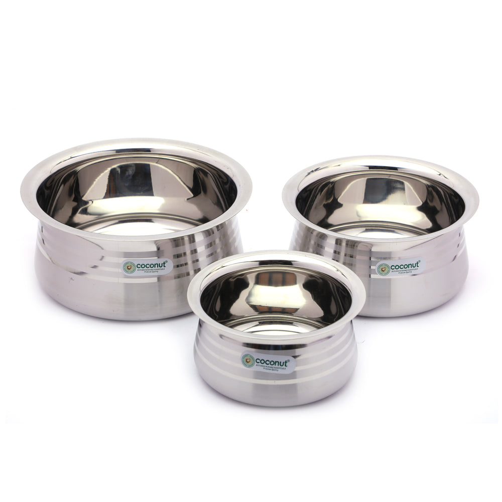 Coconut Stainless Steel Matt Finish Handi For Cook n Serve - Set of 3 ...