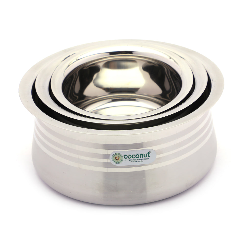 Coconut Stainless Steel Matt Finish Handi For Cook n Serve - Set of 3 ...