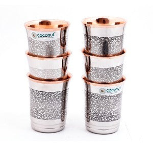 Coconut Laser Etching Copper Glasses - Set of 6 270ml each, Tumbler ...