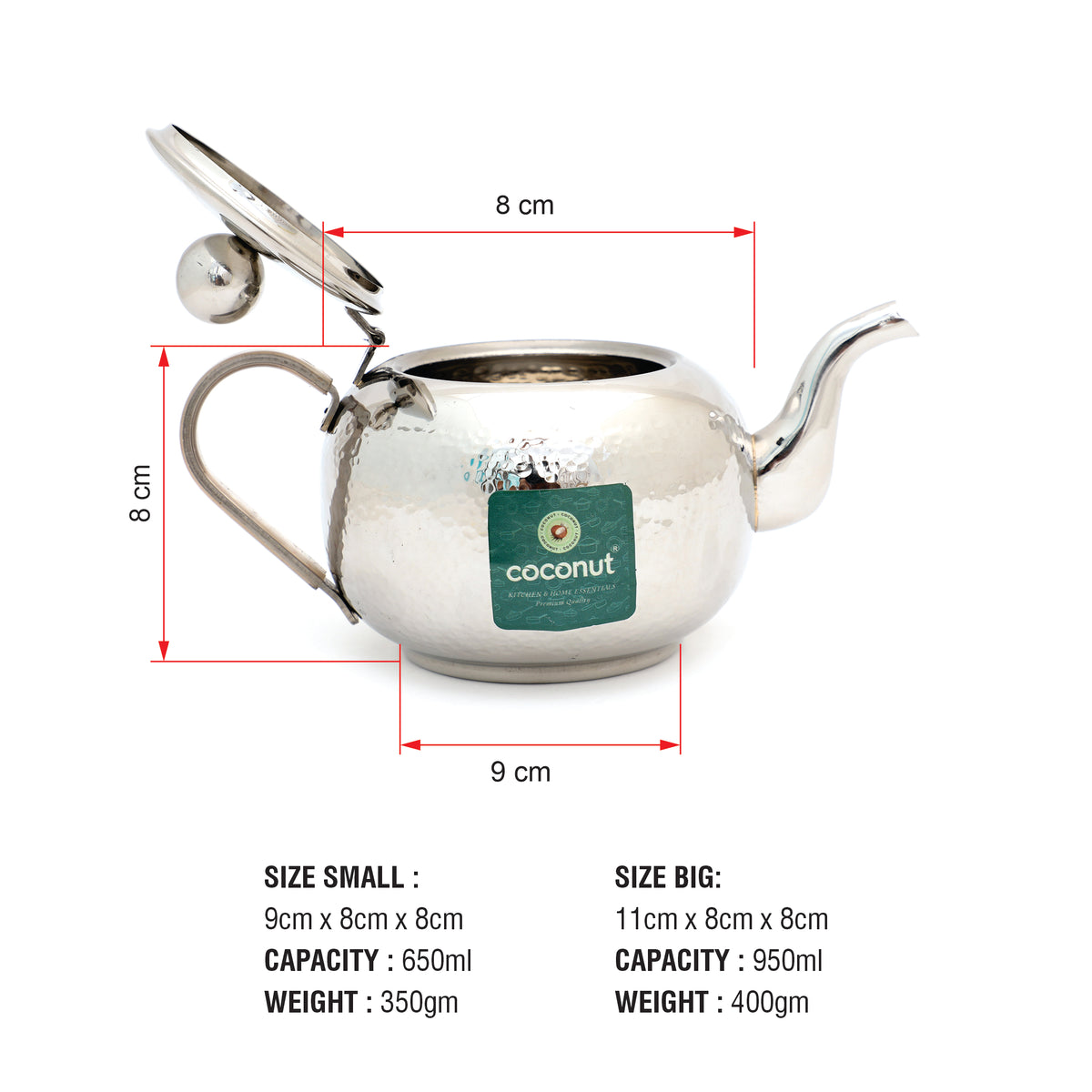 Coconut Stainless Steel Hammered Tea Pot For Tea /Coffee/ Beverages, M ...