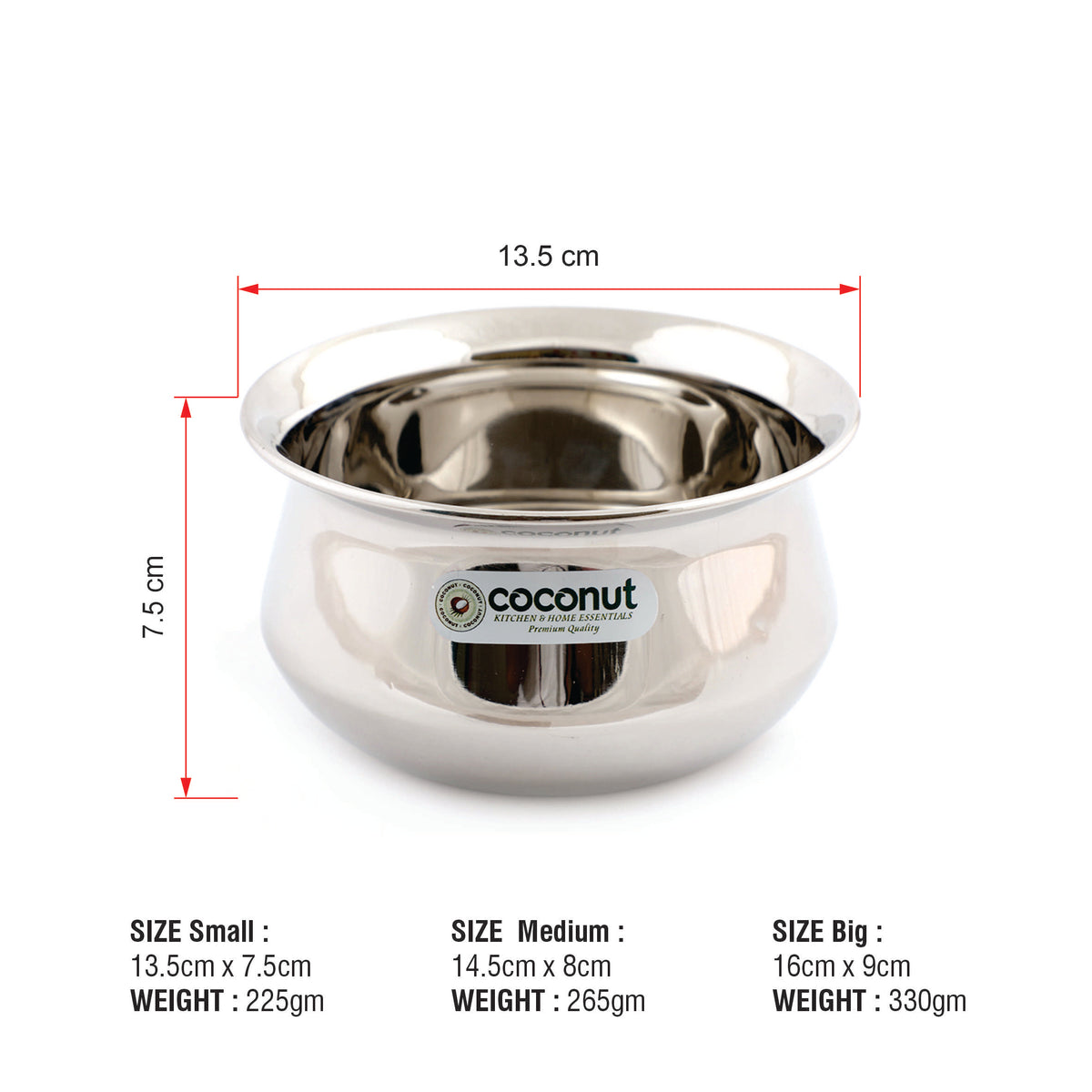 Coconut Stainless Steel Festival Handi for cook n serve - Set of 3 ...