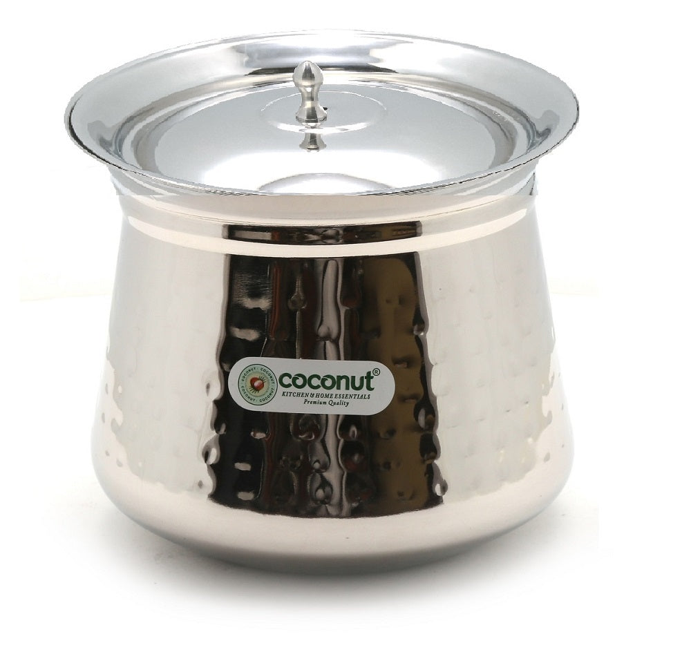 Coconut Stainless Steel Fiji Handi with Lid - Hammered Finish, Cook n ...