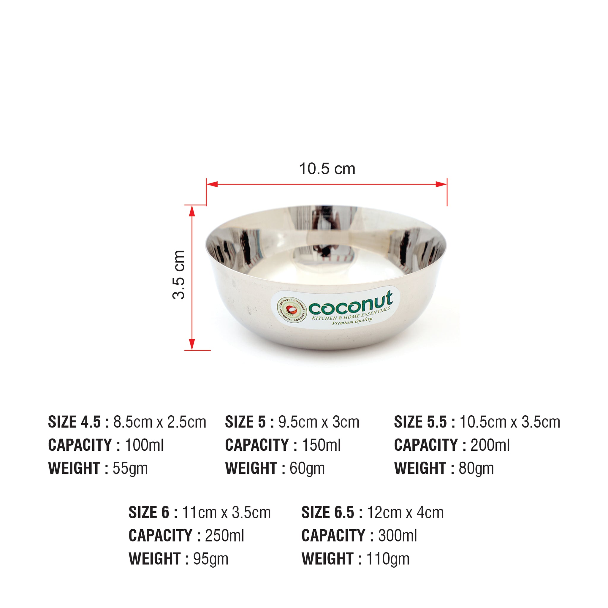 Coconut Vegetable Bowl / Vati – C19 Chaliya Vati (Pack of 6) (Stainles ...