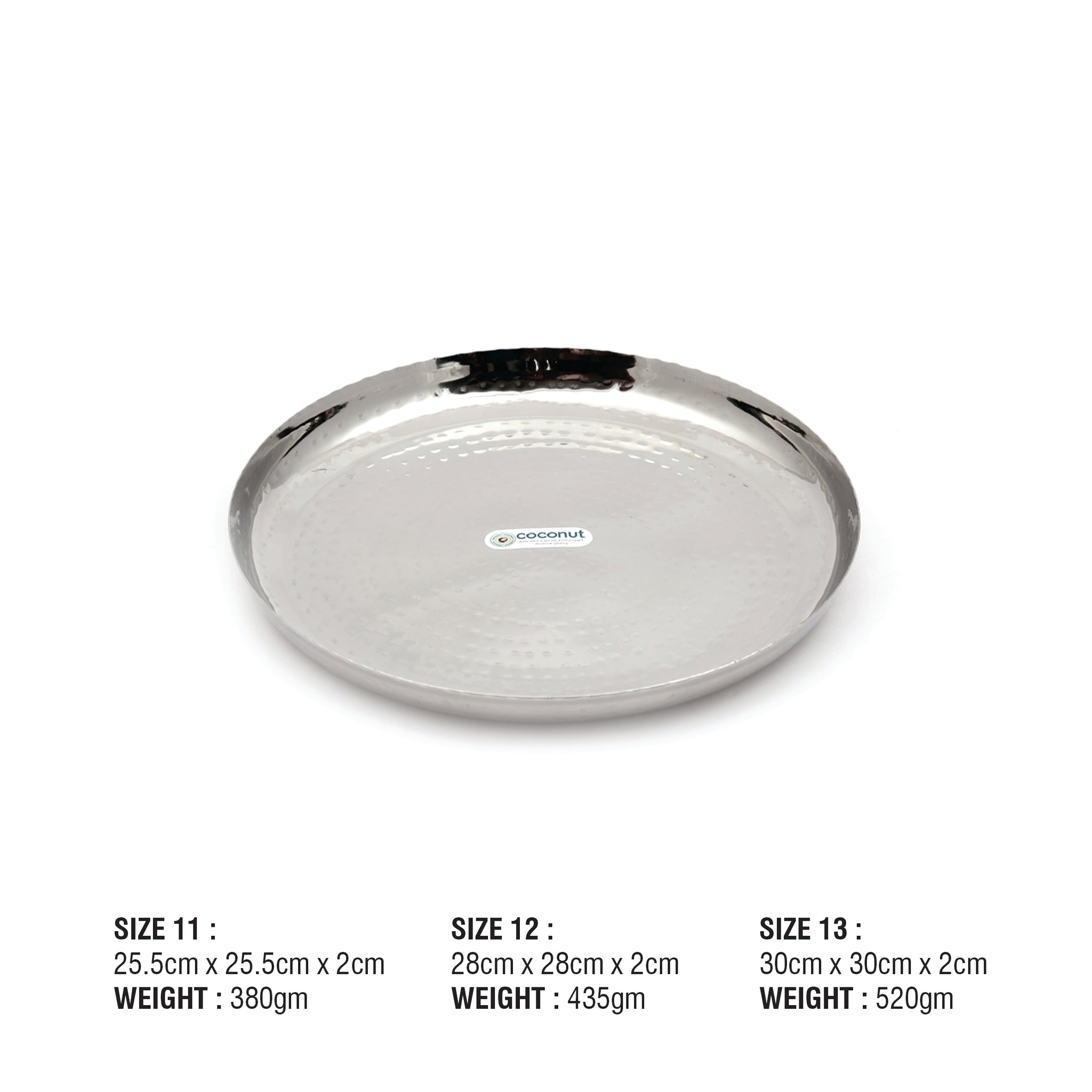 Coconut Stainless Steel Hammered Apple Kumcha/ Plate/Thali - Pack of 6 ...