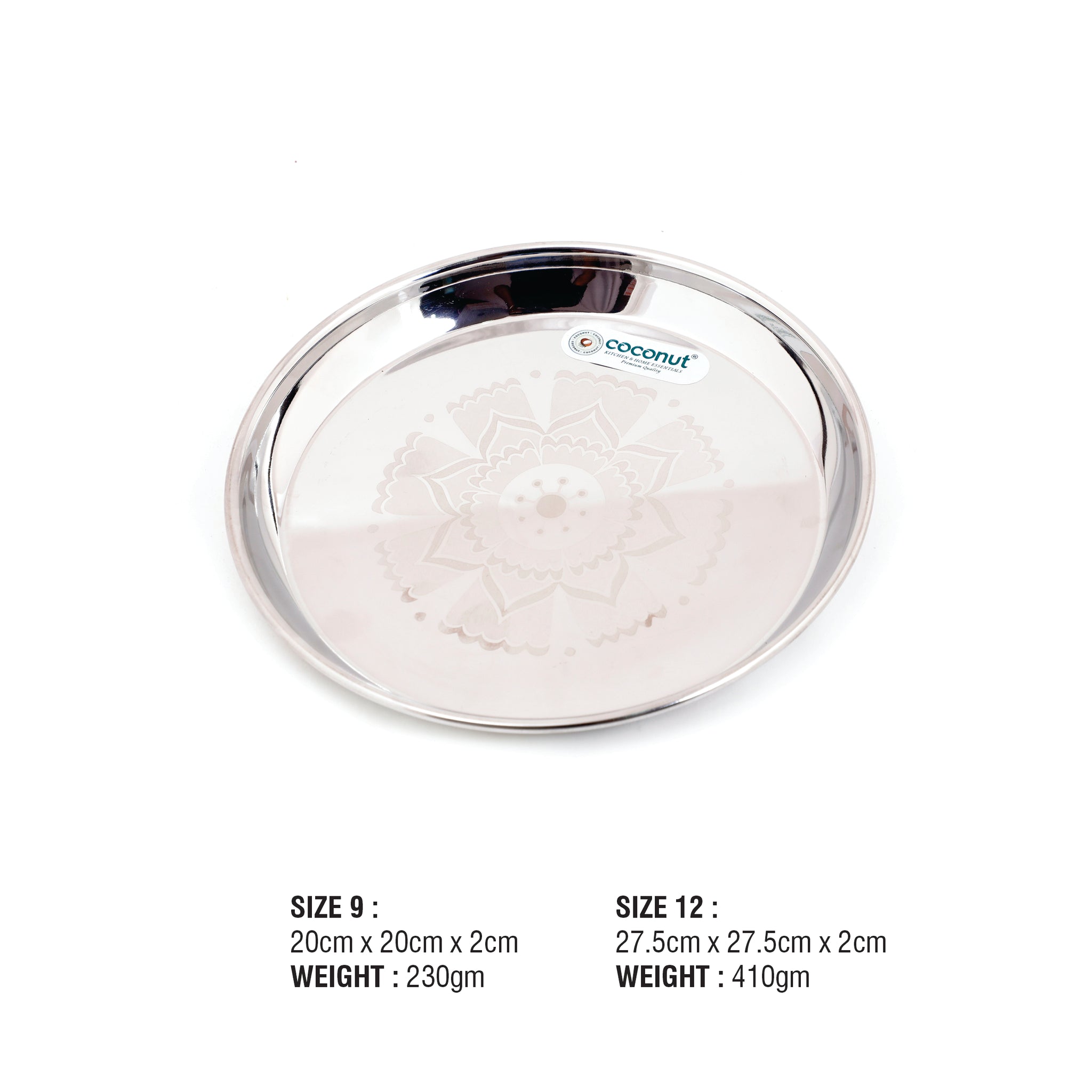 Coconut Stainless Steel Heavy Guage Rangoli Design/Round Dinner Plates ...