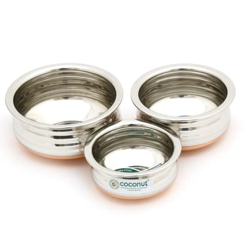 Coconut Stainless Steel & Copper Bottom Marvel Mini Handi - Set of 3 W ...
